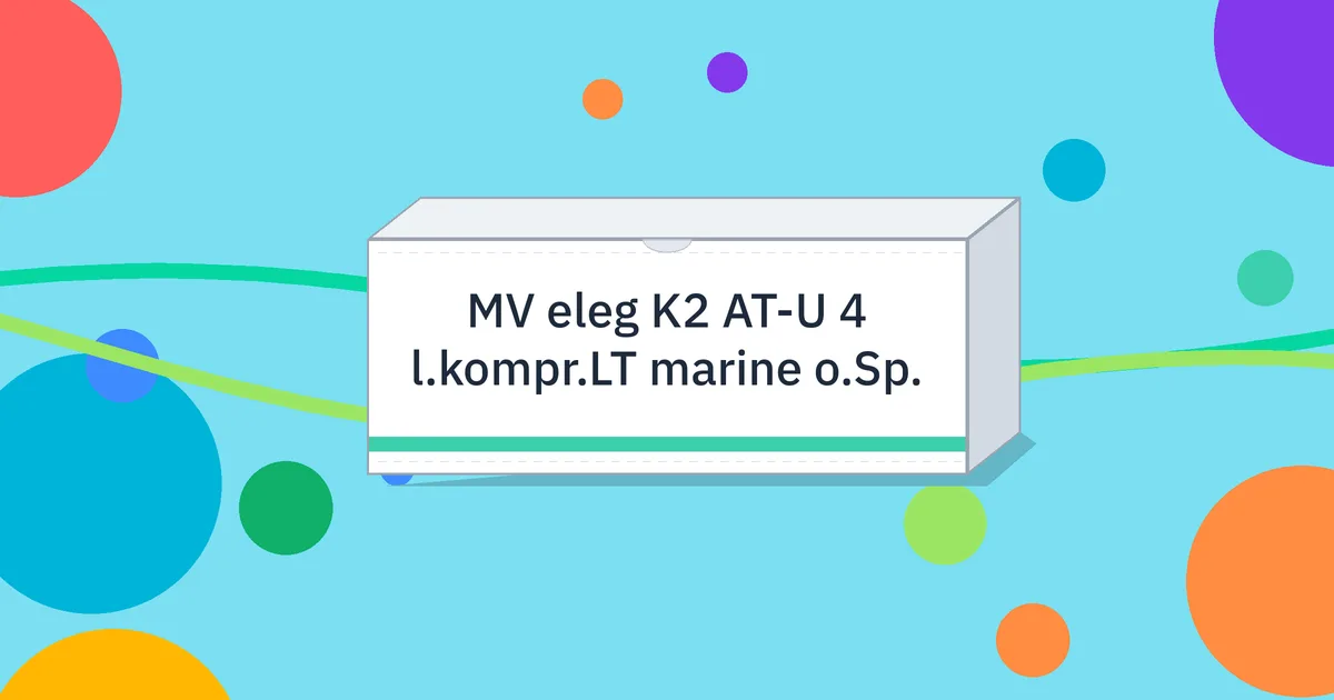 Symbolbild: Packung mit der Aufschrift MV eleg K2 AT-U 4 l.kompr.LT marine o.Sp. (PZN 15290044) – Verfügbarkeit und Bezug in Apotheken in Frankfurt am Main