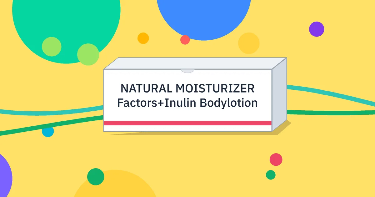 Symbolbild: Packung mit der Aufschrift NATURAL MOISTURIZER Factors+Inulin Bodylotion (PZN 19427681) – Verfügbarkeit und Bezug in Apotheken in Frankfurt am Main