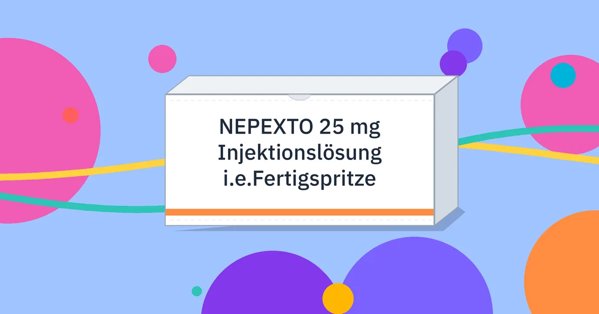 Symbolbild: Packung mit der Aufschrift NEPEXTO 25 mg Injektionslösung i.e.Fertigspritze (PZN 16487671) – Verfügbarkeit und Bezug in Apotheken in Frankfurt am Main