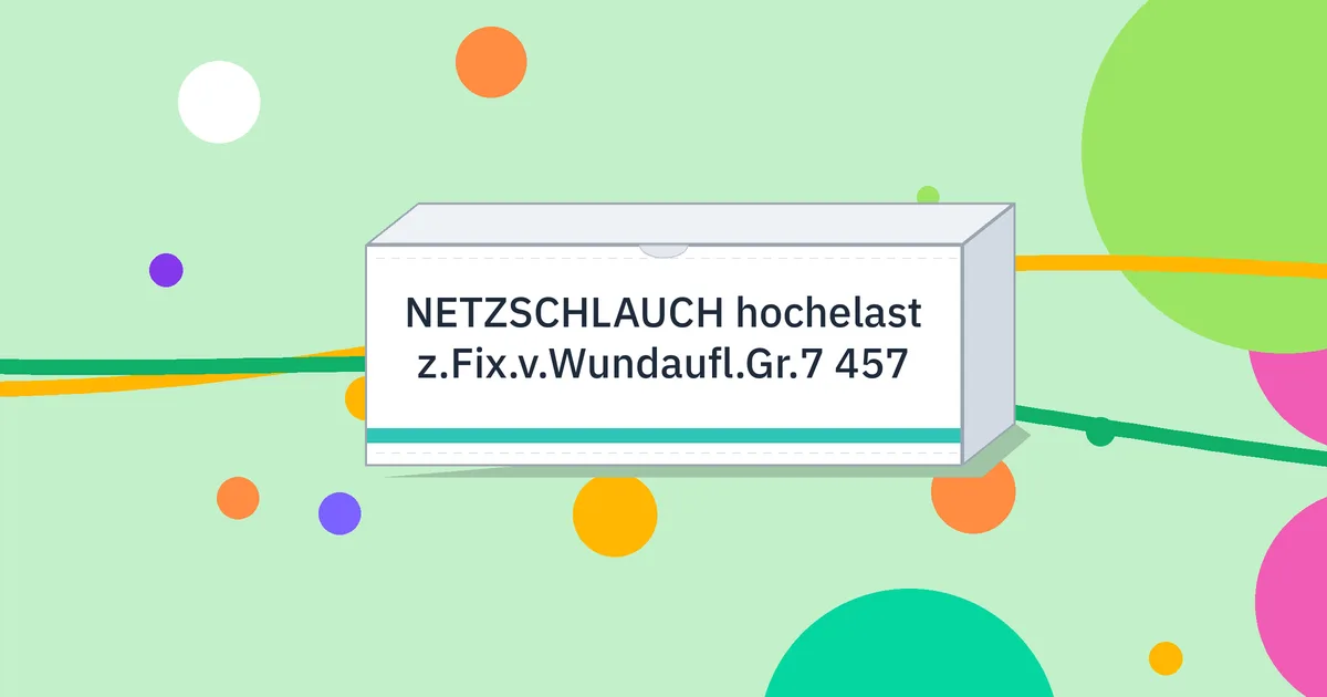 Symbolbild: Packung mit der Aufschrift NETZSCHLAUCH hochelast z.Fix.v.Wundaufl.Gr.7 457 (PZN 04303884) – Verfügbarkeit und Bezug in Apotheken in Frankfurt am Main