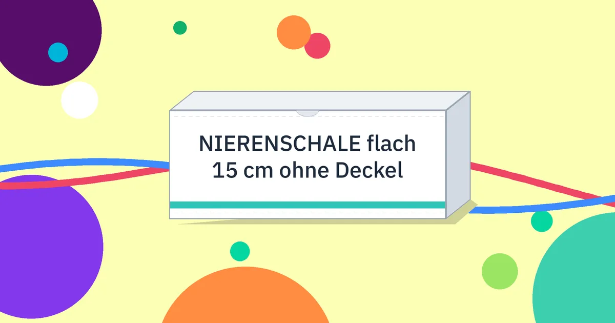 Symbolbild: Packung mit der Aufschrift NIERENSCHALE flach 15 cm ohne Deckel (PZN 19291773) – Verfügbarkeit und Bezug in Apotheken in Frankfurt am Main