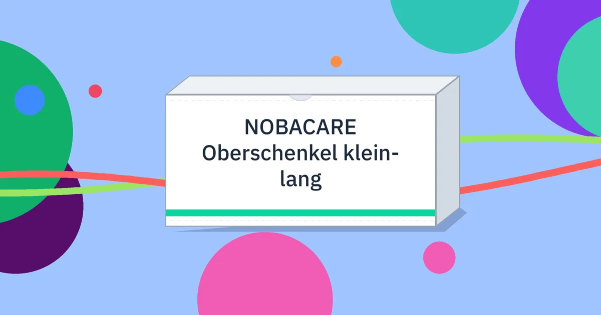 Symbolbild: Packung mit der Aufschrift NOBACARE Oberschenkel klein-lang (PZN 02239538) – Verfügbarkeit und Bezug in Apotheken in Frankfurt am Main