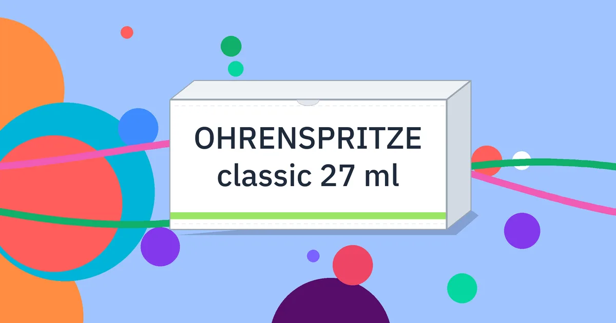 Symbolbild: Packung mit der Aufschrift OHRENSPRITZE classic 27 ml (PZN 02819738) – Verfügbarkeit und Bezug in Apotheken in Frankfurt am Main