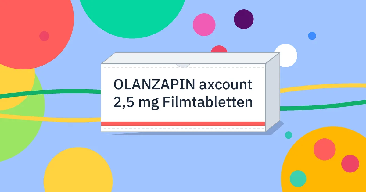Symbolbild: Packung mit der Aufschrift OLANZAPIN axcount 2,5 mg Filmtabletten (PZN 10522337) – Verfügbarkeit und Bezug in Apotheken in Frankfurt am Main