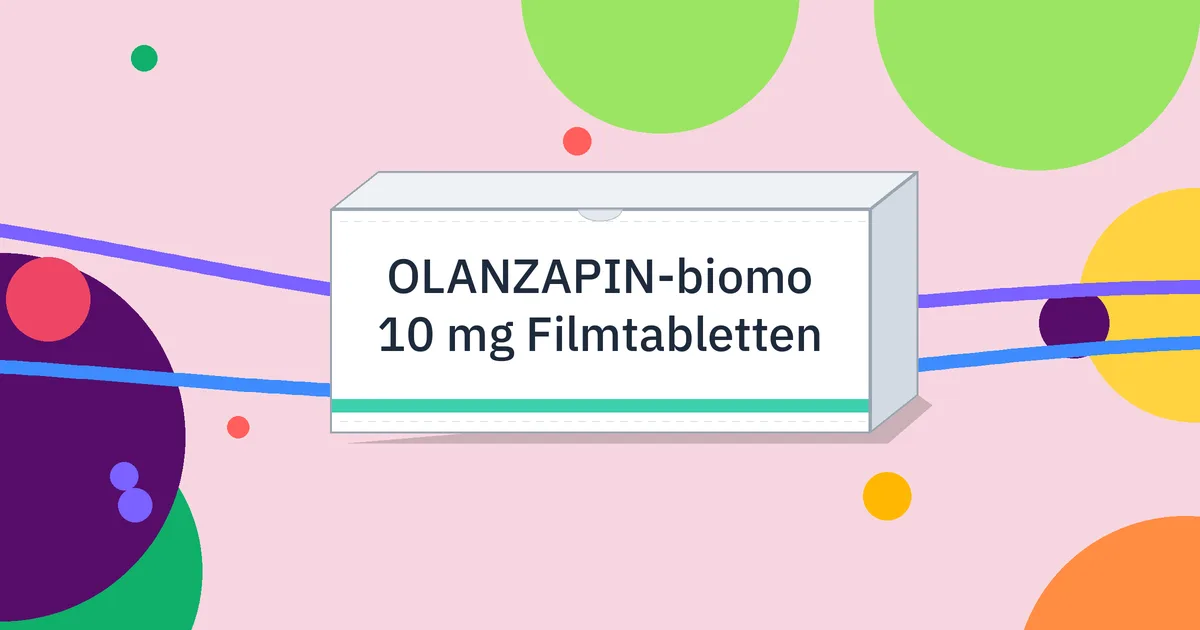 Symbolbild: Packung mit der Aufschrift OLANZAPIN-biomo 10 mg Filmtabletten (PZN 08801455) – Verfügbarkeit und Bezug in Apotheken in Frankfurt am Main