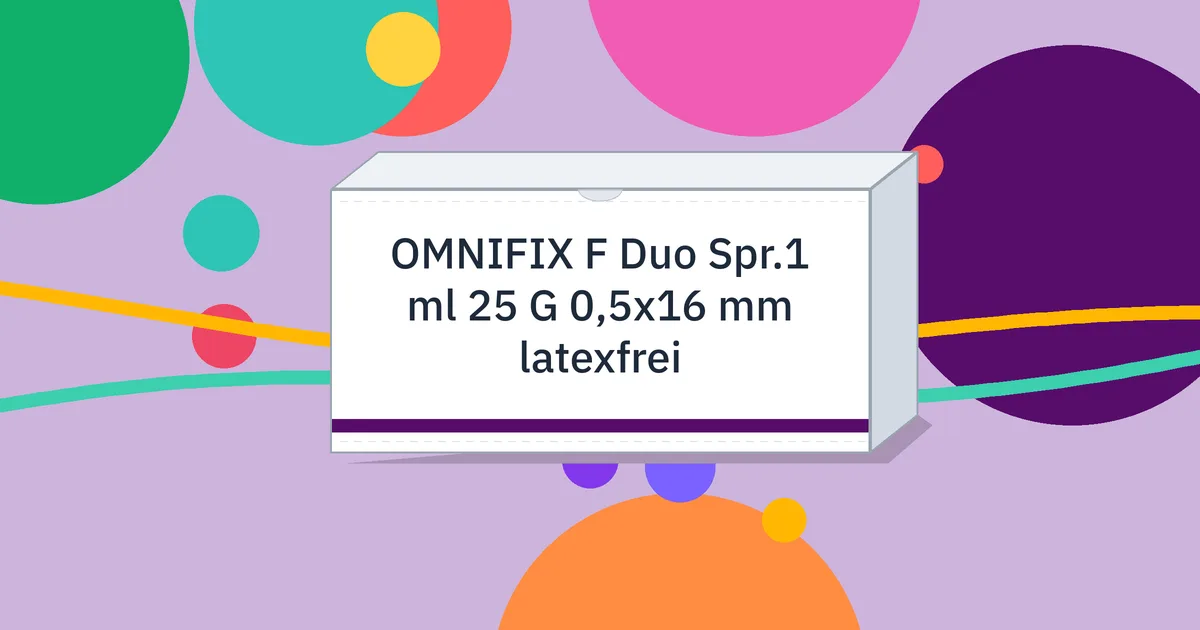Symbolbild: Packung mit der Aufschrift OMNIFIX F Duo Spr.1 ml 25 G 0,5x16 mm latexfrei (PZN 00569912) – Verfügbarkeit und Bezug in Apotheken in Frankfurt am Main