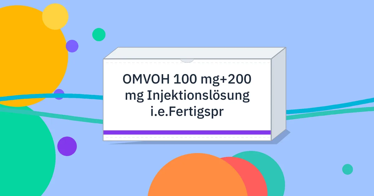 Symbolbild: Packung mit der Aufschrift OMVOH 100 mg+200 mg Injektionslösung i.e.Fertigspr (PZN 19547698) – Verfügbarkeit und Bezug in Apotheken in Frankfurt am Main
