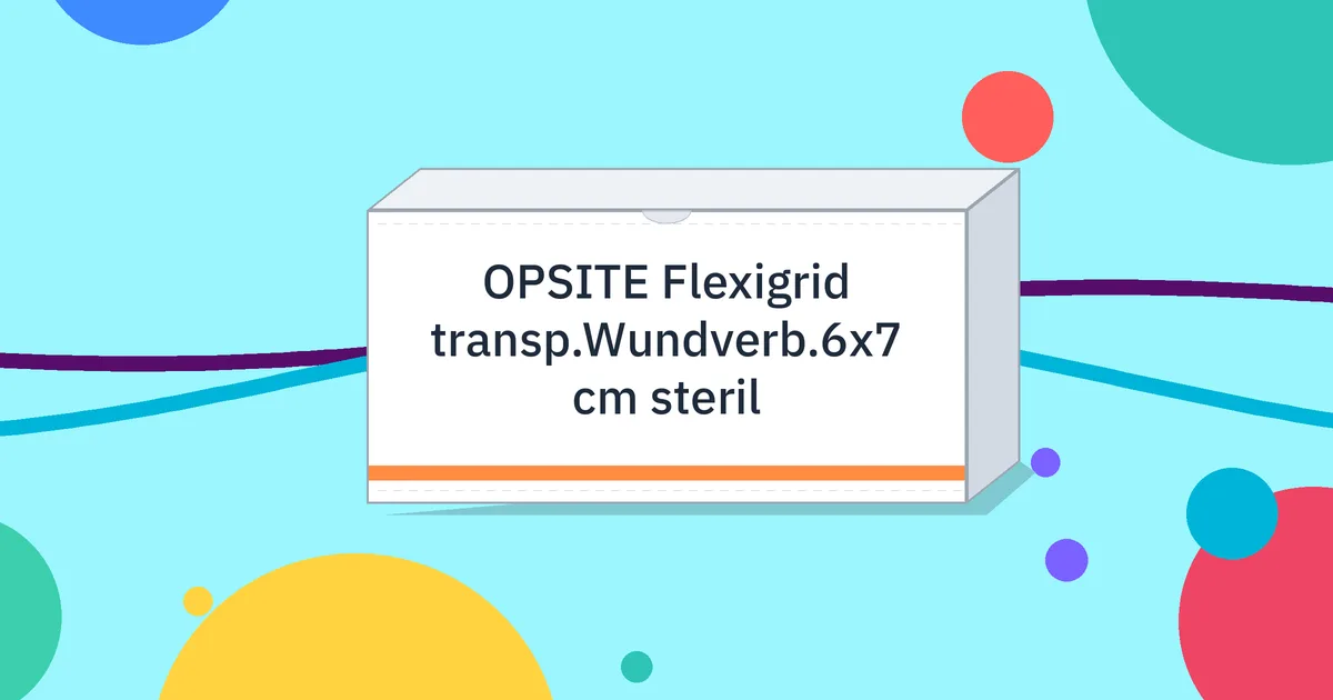 Symbolbild: Packung mit der Aufschrift OPSITE Flexigrid transp.Wundverb.6x7 cm steril (PZN 03833539) – Verfügbarkeit und Bezug in Apotheken in Frankfurt am Main