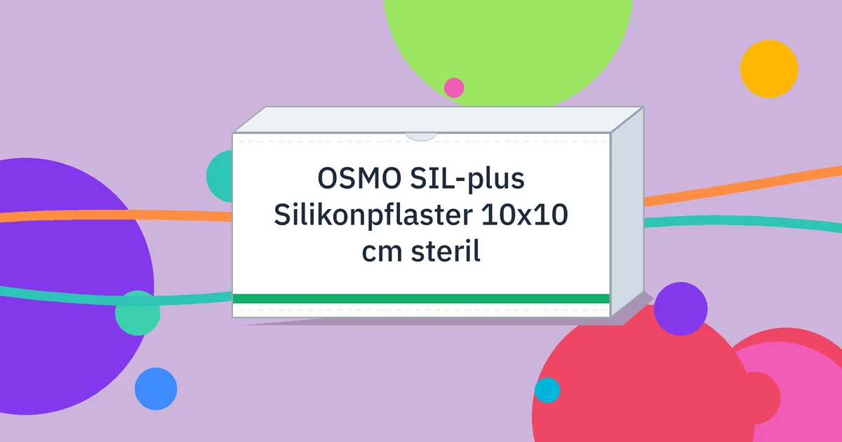 Symbolbild: Packung mit der Aufschrift OSMO SIL-plus Silikonpflaster 10x10 cm steril (PZN 11896927) – Verfügbarkeit und Bezug in Apotheken in Frankfurt am Main