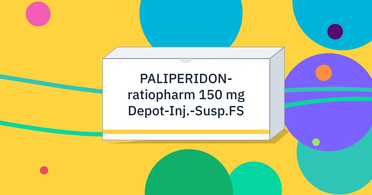 Symbolbild: Packung mit der Aufschrift PALIPERIDON-ratiopharm 150 mg Depot-Inj.-Susp.FS (PZN 20719331) – Verfügbarkeit und Bezug in Apotheken in Frankfurt am Main