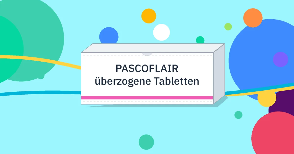 Symbolbild: Packung mit der Aufschrift PASCOFLAIR überzogene Tabletten (PZN 11038052) – Verfügbarkeit und Bezug in Apotheken in Frankfurt am Main
