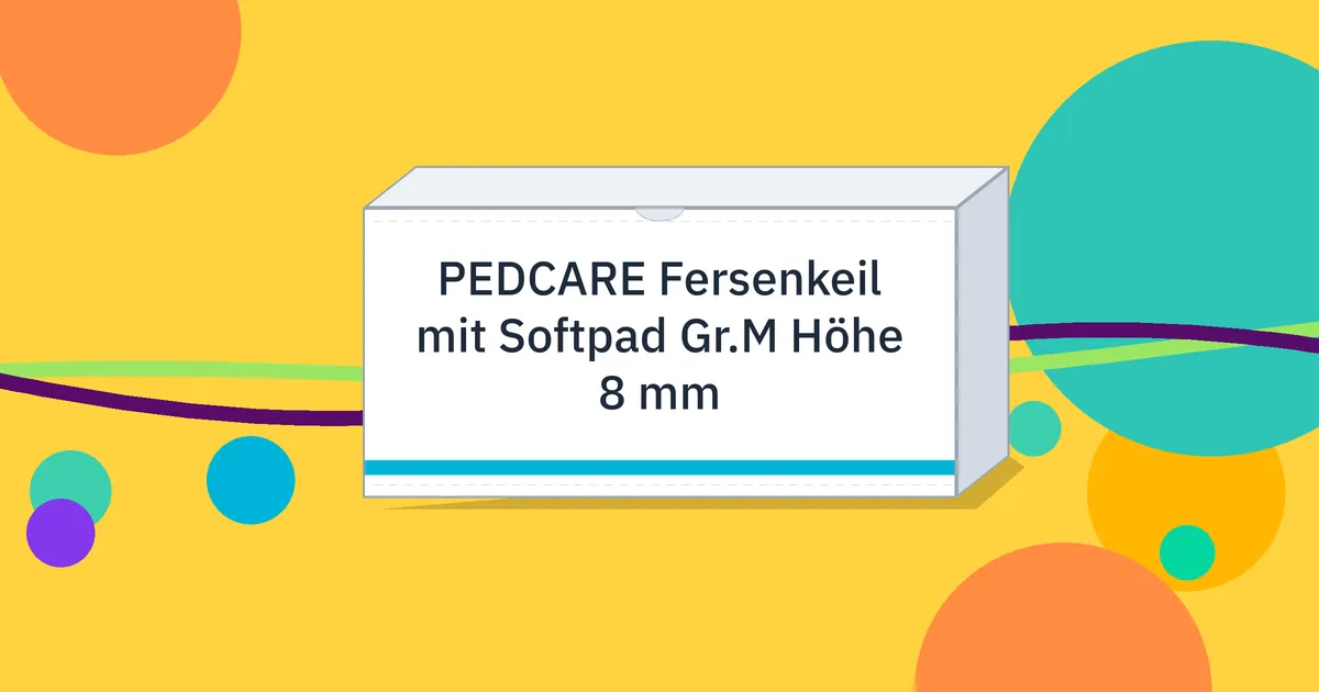 Symbolbild: Packung mit der Aufschrift PEDCARE Fersenkeil mit Softpad Gr.M Höhe 8 mm (PZN 13964225) – Verfügbarkeit und Bezug in Apotheken in Frankfurt am Main
