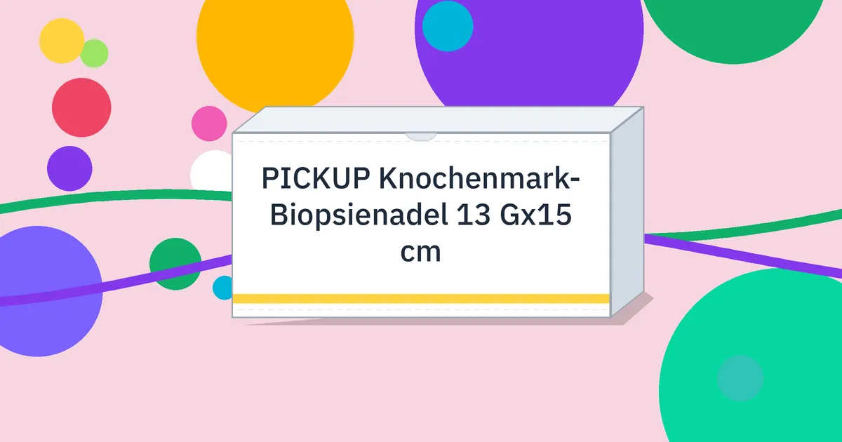 Symbolbild: Packung mit der Aufschrift PICKUP Knochenmark-Biopsienadel 13 Gx15 cm (PZN 16922279) – Verfügbarkeit und Bezug in Apotheken in Frankfurt am Main