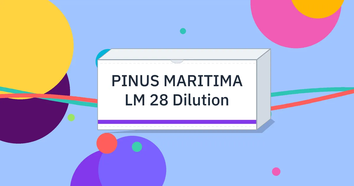 Symbolbild: Packung mit der Aufschrift PINUS MARITIMA LM 28 Dilution (PZN 13644555) – Verfügbarkeit und Bezug in Apotheken in Frankfurt am Main