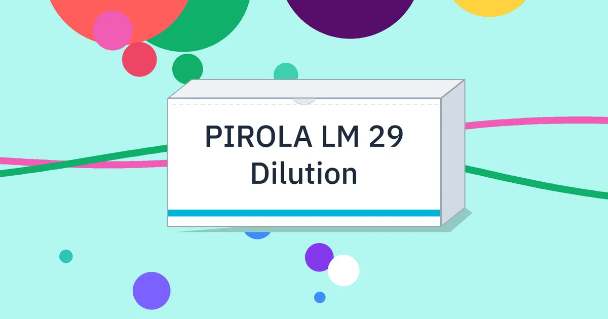 Symbolbild: Packung mit der Aufschrift PIROLA LM 29 Dilution (PZN 13645483) – Verfügbarkeit und Bezug in Apotheken in Frankfurt am Main
