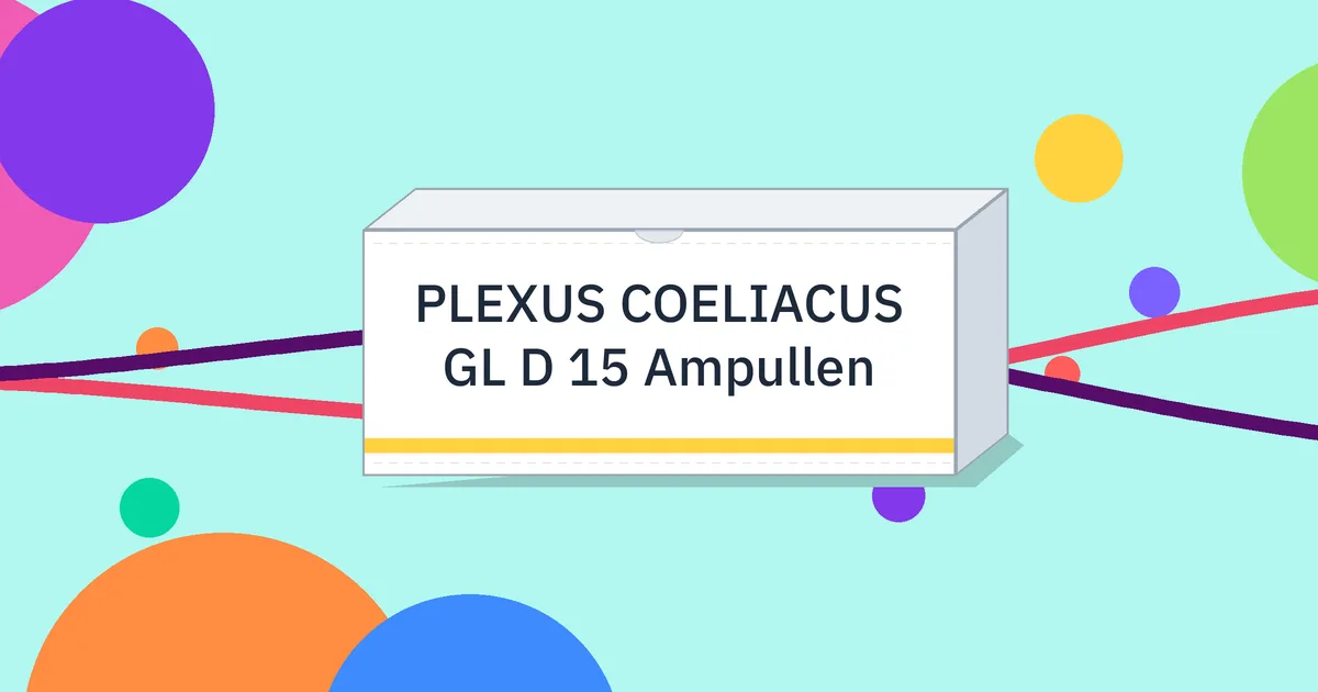 Symbolbild: Packung mit der Aufschrift PLEXUS COELIACUS GL D 15 Ampullen (PZN 02949837) – Verfügbarkeit und Bezug in Apotheken in Frankfurt am Main