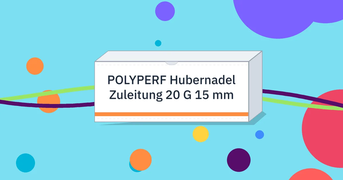 Symbolbild: Packung mit der Aufschrift POLYPERF Hubernadel Zuleitung 20 G 15 mm (PZN 12426000) – Verfügbarkeit und Bezug in Apotheken in Frankfurt am Main