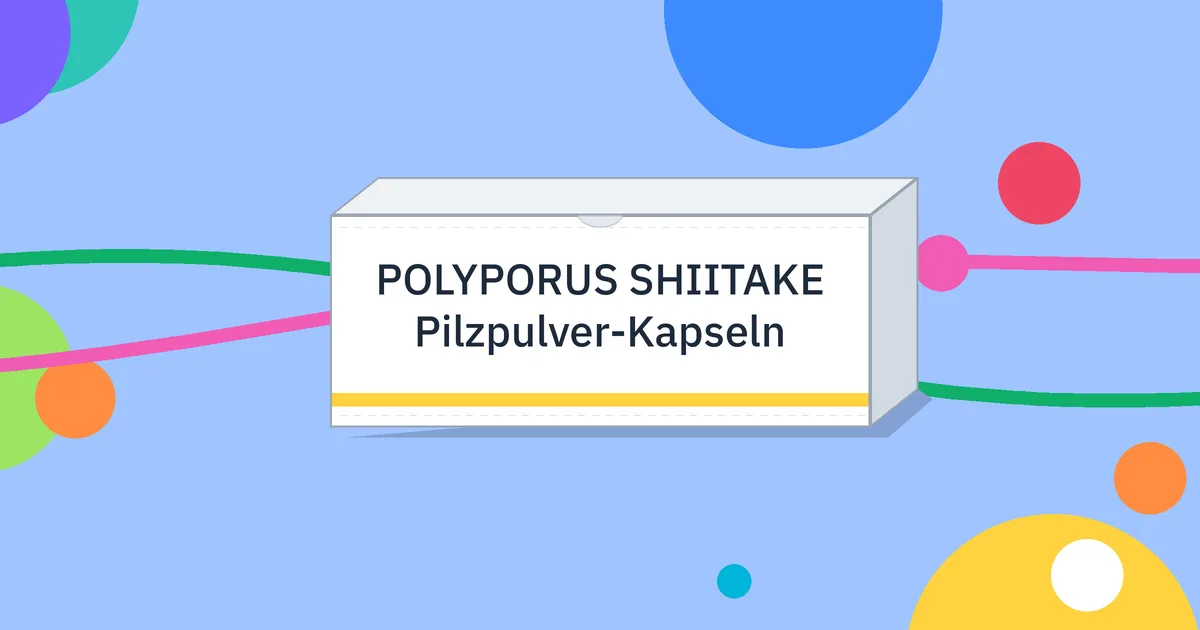 Symbolbild: Packung mit der Aufschrift POLYPORUS SHIITAKE Pilzpulver-Kapseln (PZN 20136463) – Verfügbarkeit und Bezug in Apotheken in Frankfurt am Main