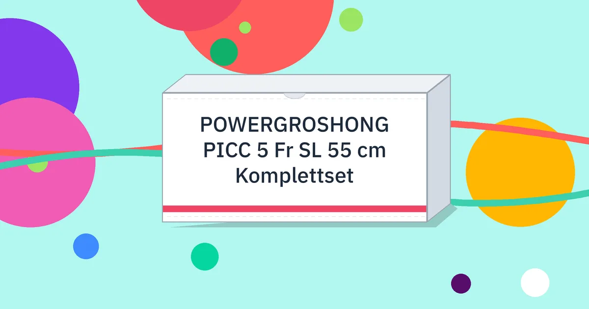 Symbolbild: Packung mit der Aufschrift POWERGROSHONG PICC 5 Fr SL 55 cm Komplettset (PZN 12398723) – Verfügbarkeit und Bezug in Apotheken in Frankfurt am Main