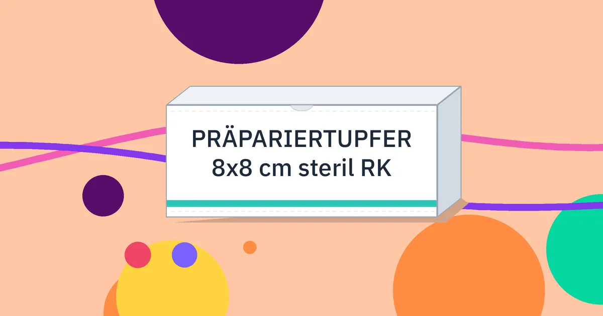 Symbolbild: Packung mit der Aufschrift PRÄPARIERTUPFER 8x8 cm steril RK (PZN 12731111) – Verfügbarkeit und Bezug in Apotheken in Frankfurt am Main