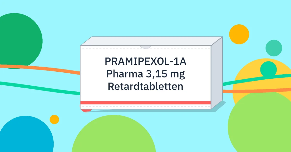 Symbolbild: Packung mit der Aufschrift PRAMIPEXOL-1A Pharma 3,15 mg Retardtabletten (PZN 07604439) – Verfügbarkeit und Bezug in Apotheken in Frankfurt am Main