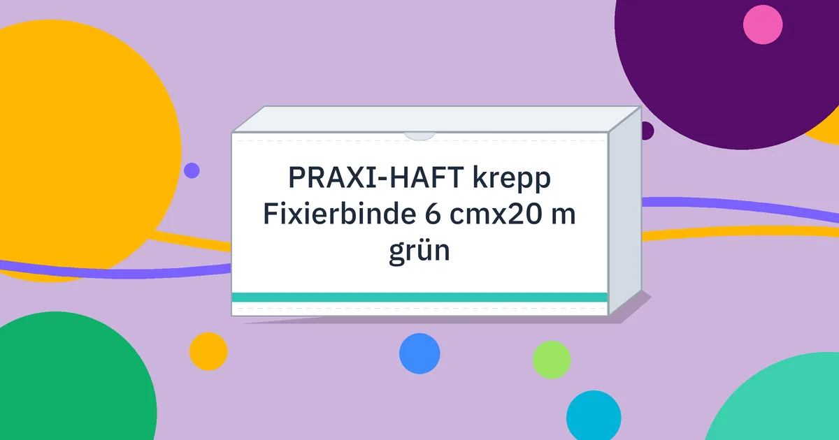 Symbolbild: Packung mit der Aufschrift PRAXI-HAFT krepp Fixierbinde 6 cmx20 m grün (PZN 12826320) – Verfügbarkeit und Bezug in Apotheken in Frankfurt am Main