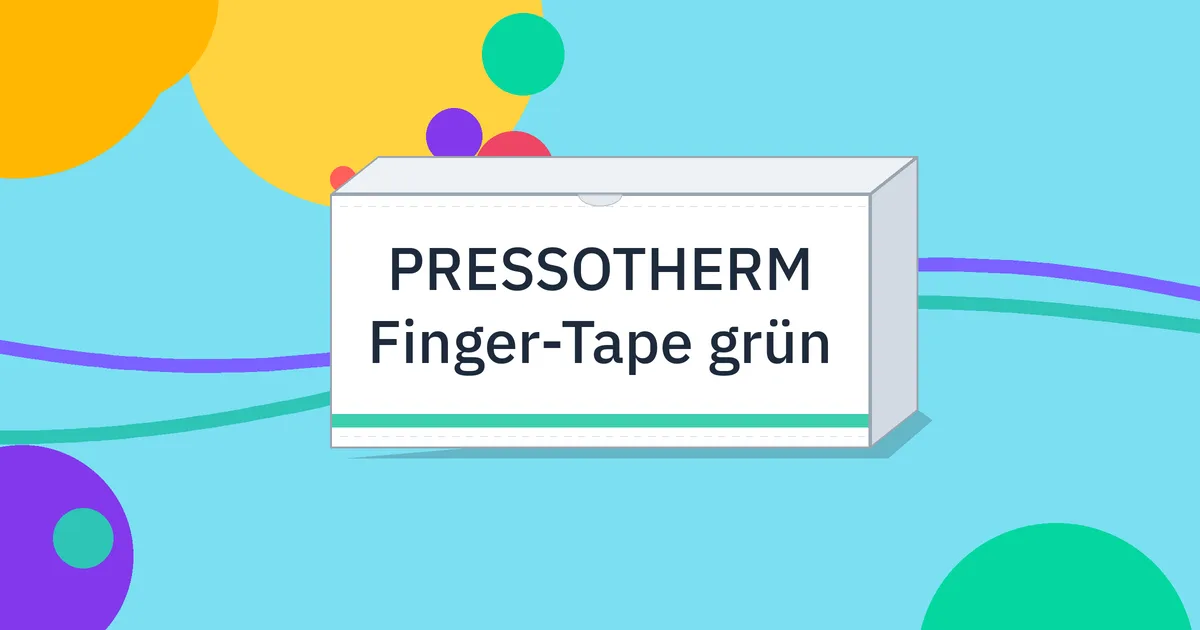 Symbolbild: Packung mit der Aufschrift PRESSOTHERM Finger-Tape grün (PZN 09916924) – Verfügbarkeit und Bezug in Apotheken in Frankfurt am Main