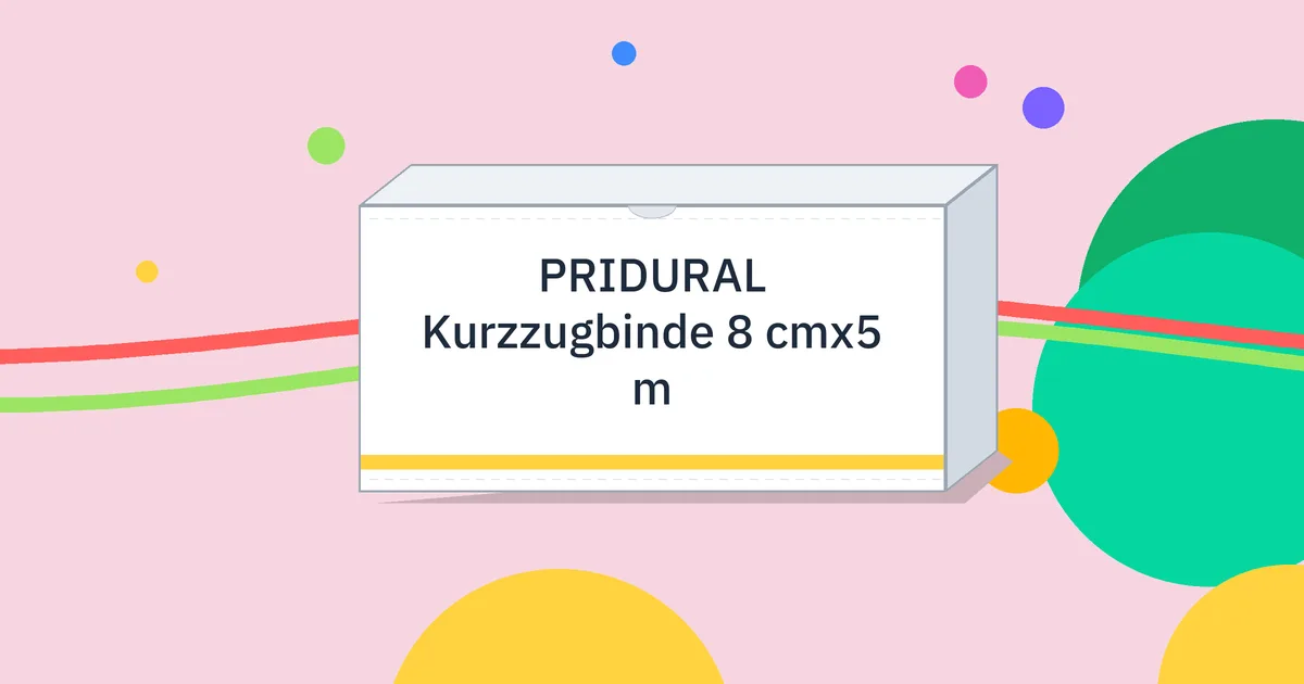 Symbolbild: Packung mit der Aufschrift PRIDURAL Kurzzugbinde 8 cmx5 m (PZN 04761084) – Verfügbarkeit und Bezug in Apotheken in Frankfurt am Main