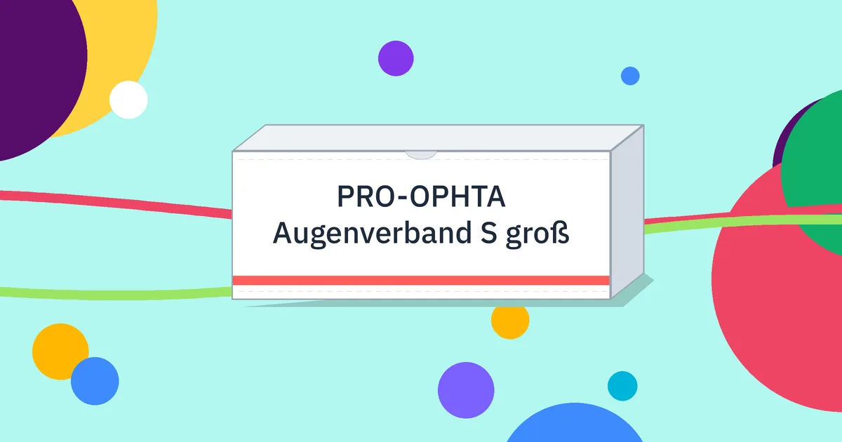 Symbolbild: Packung mit der Aufschrift PRO-OPHTA Augenverband S groß (PZN 11093720) – Verfügbarkeit und Bezug in Apotheken in Frankfurt am Main