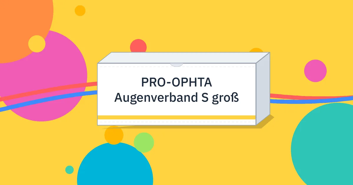 Symbolbild: Packung mit der Aufschrift PRO-OPHTA Augenverband S groß (PZN 14202078) – Verfügbarkeit und Bezug in Apotheken in Frankfurt am Main