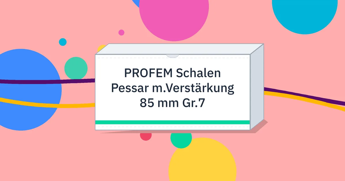 Symbolbild: Packung mit der Aufschrift PROFEM Schalen Pessar m.Verstärkung 85 mm Gr.7 (PZN 11673268) – Verfügbarkeit und Bezug in Apotheken in Frankfurt am Main