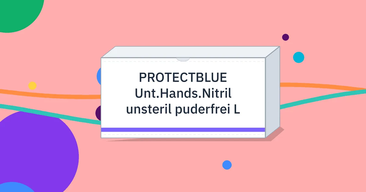 Symbolbild: Packung mit der Aufschrift PROTECTBLUE Unt.Hands.Nitril unsteril puderfrei L (PZN 19108585) – Verfügbarkeit und Bezug in Apotheken in Frankfurt am Main