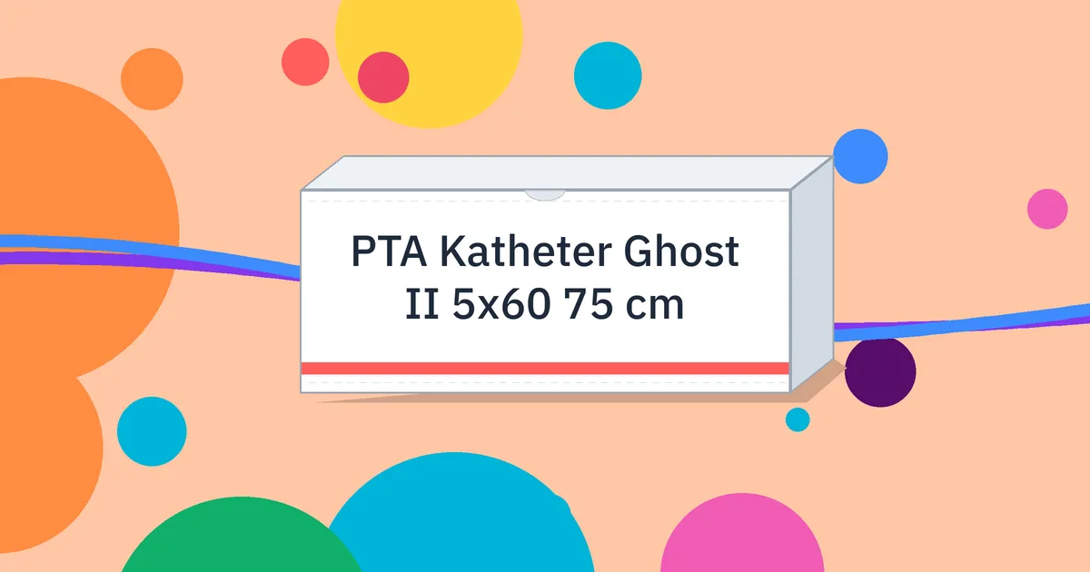 Symbolbild: Packung mit der Aufschrift PTA Katheter Ghost II 5x60 75 cm (PZN 00121749) – Verfügbarkeit und Bezug in Apotheken in Frankfurt am Main