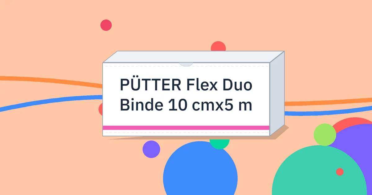 Symbolbild: Packung mit der Aufschrift PÜTTER Flex Duo Binde 10 cmx5 m (PZN 19346988) – Verfügbarkeit und Bezug in Apotheken in Frankfurt am Main