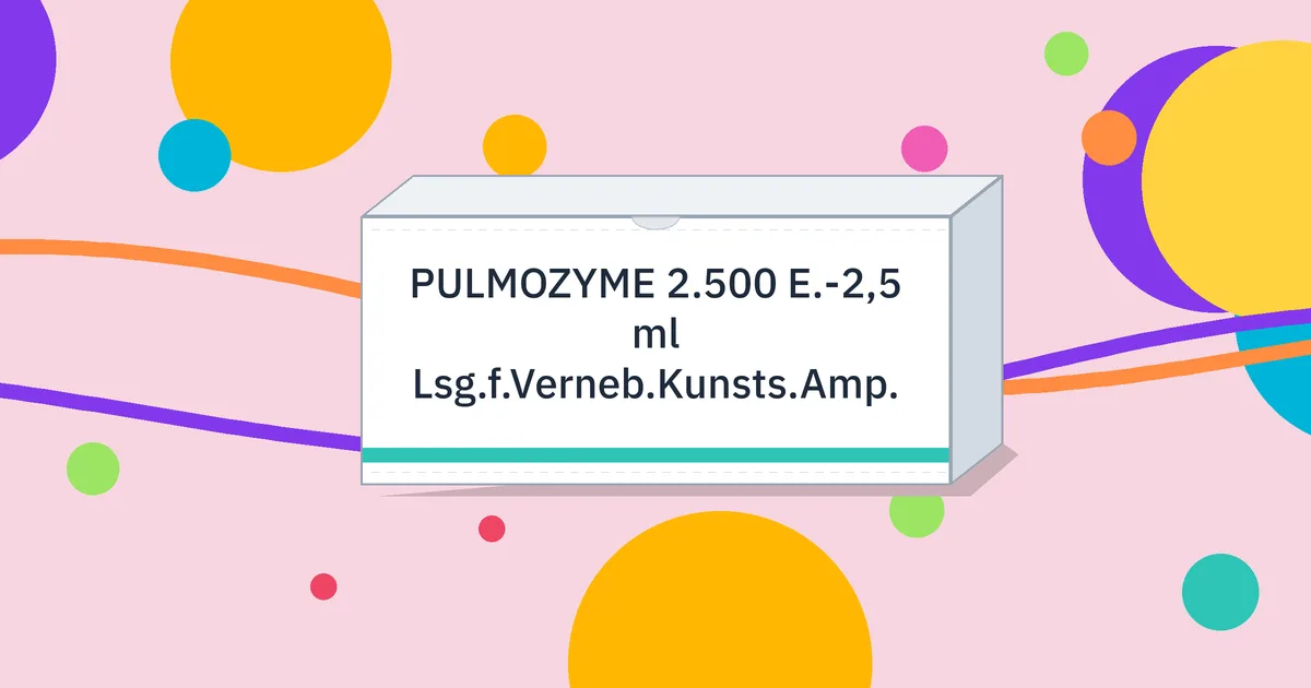 Symbolbild: Packung mit der Aufschrift PULMOZYME 2.500 E.-2,5 ml Lsg.f.Verneb.Kunsts.Amp. (PZN 06172759) – Verfügbarkeit und Bezug in Apotheken in Frankfurt am Main