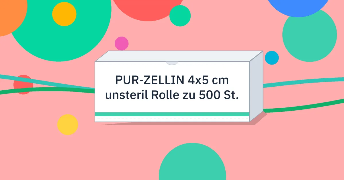 Symbolbild: Packung mit der Aufschrift PUR-ZELLIN 4x5 cm unsteril Rolle zu 500 St. (PZN 19703520) – Verfügbarkeit und Bezug in Apotheken in Frankfurt am Main