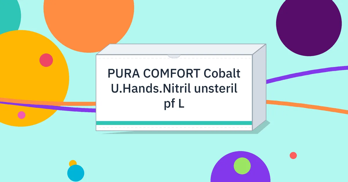 Symbolbild: Packung mit der Aufschrift PURA COMFORT Cobalt U.Hands.Nitril unsteril pf L (PZN 15620464) – Verfügbarkeit und Bezug in Apotheken in Frankfurt am Main