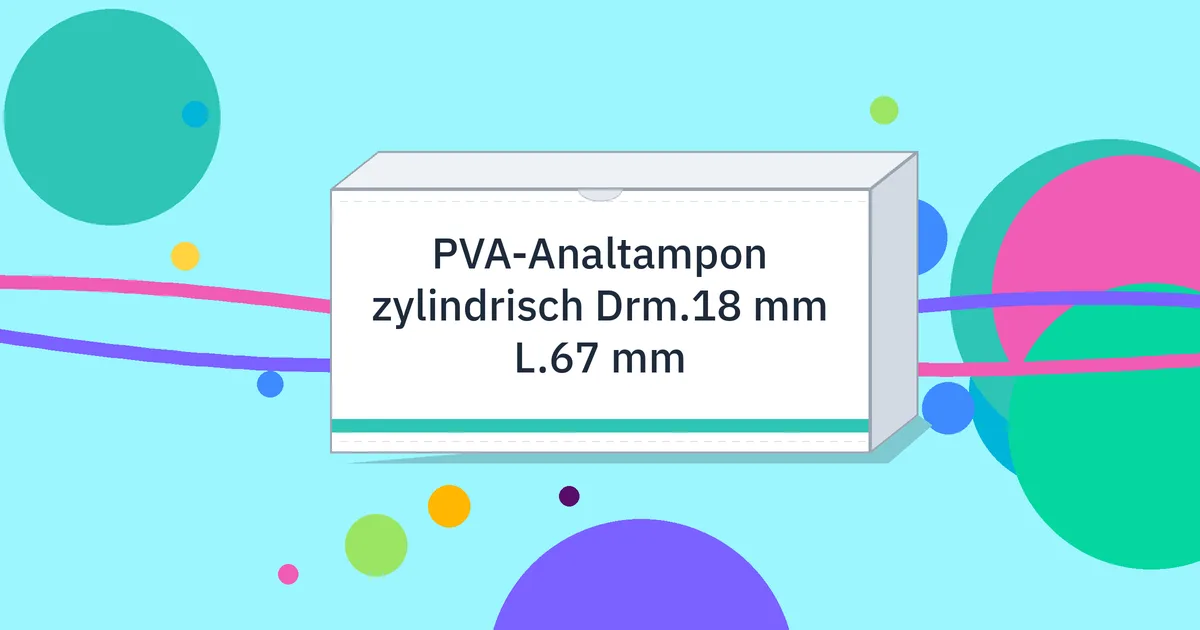 Symbolbild: Packung mit der Aufschrift PVA-Analtampon zylindrisch Drm.18 mm L.67 mm (PZN 12551662) – Verfügbarkeit und Bezug in Apotheken in Frankfurt am Main