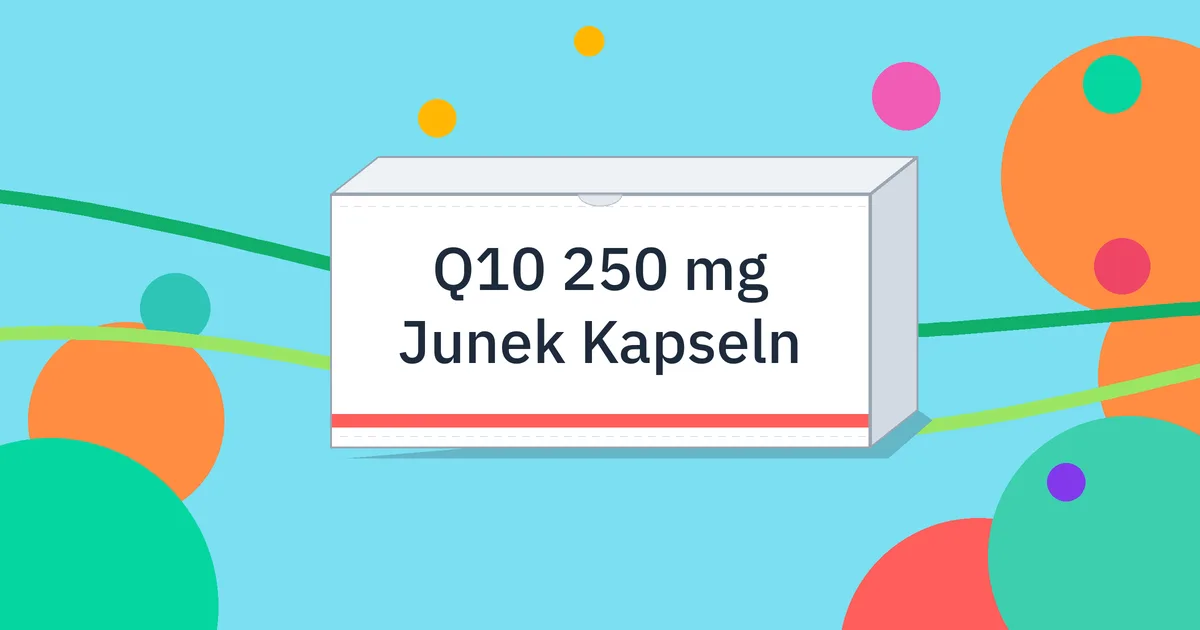 Symbolbild: Packung mit der Aufschrift Q10 250 mg Junek Kapseln (PZN 09720718) – Verfügbarkeit und Bezug in Apotheken in Frankfurt am Main