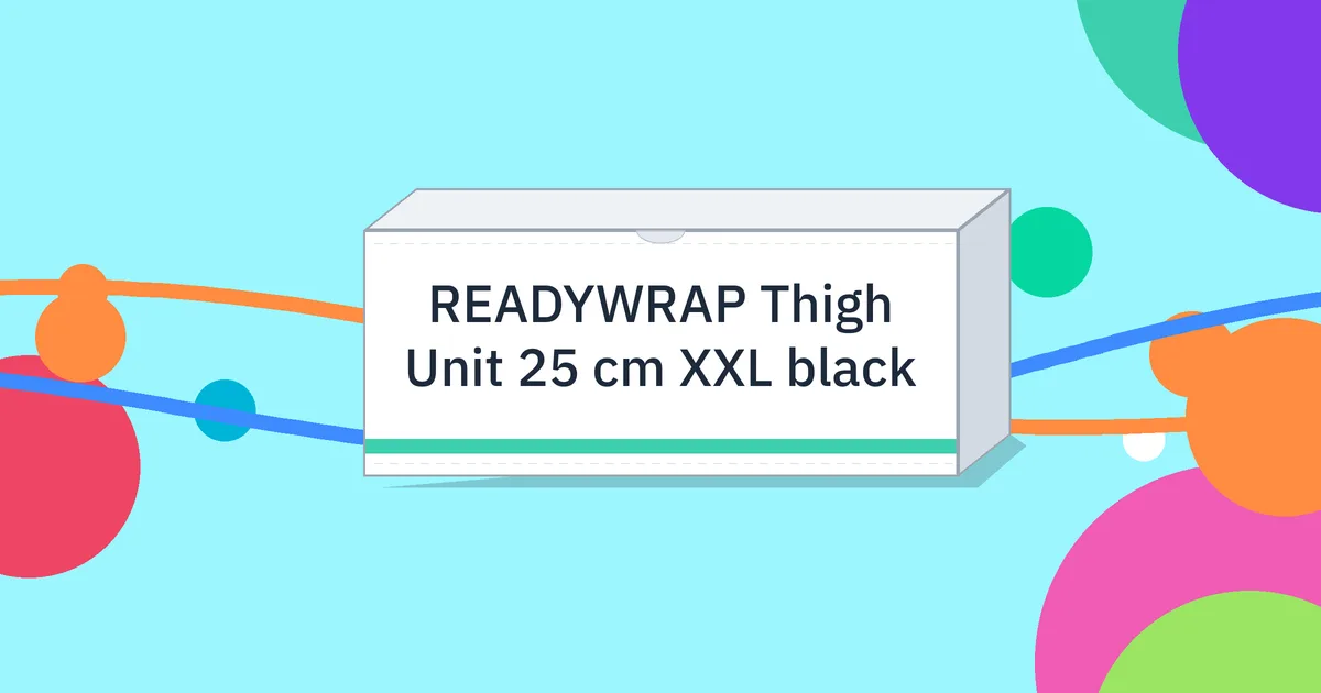 Symbolbild: Packung mit der Aufschrift READYWRAP Thigh Unit 25 cm XXL black (PZN 16567594) – Verfügbarkeit und Bezug in Apotheken in Frankfurt am Main