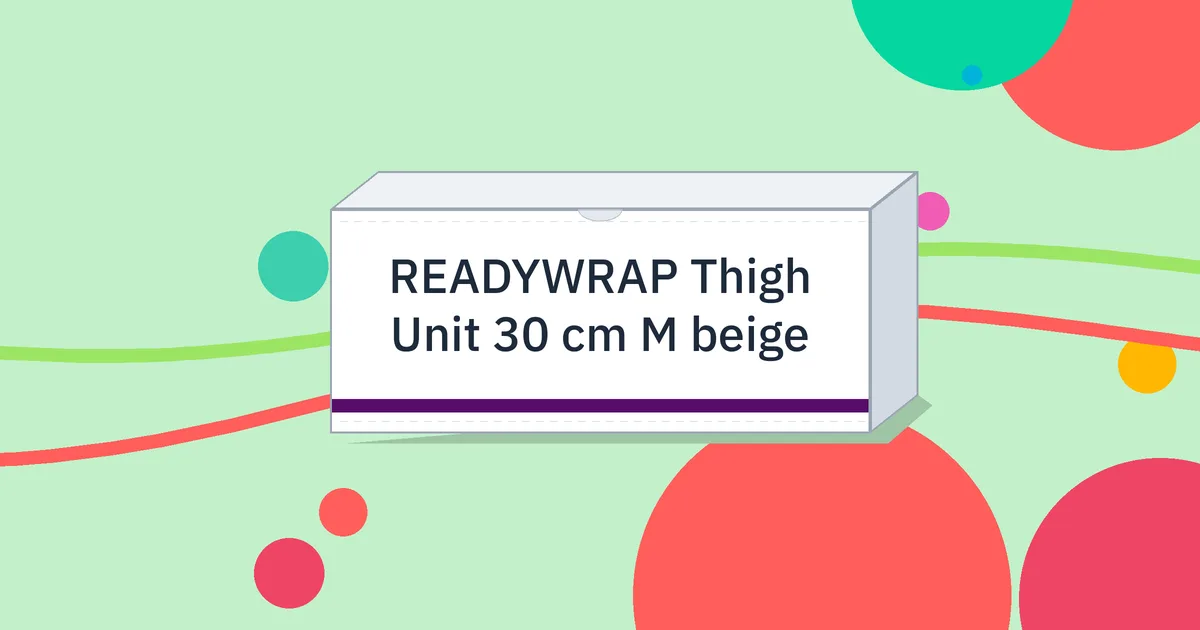 Symbolbild: Packung mit der Aufschrift READYWRAP Thigh Unit 30 cm M beige (PZN 16566844) – Verfügbarkeit und Bezug in Apotheken in Frankfurt am Main