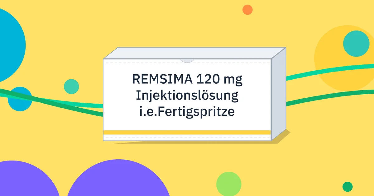 Symbolbild: Packung mit der Aufschrift REMSIMA 120 mg Injektionslösung i.e.Fertigspritze (PZN 18494304) – Verfügbarkeit und Bezug in Apotheken in Frankfurt am Main