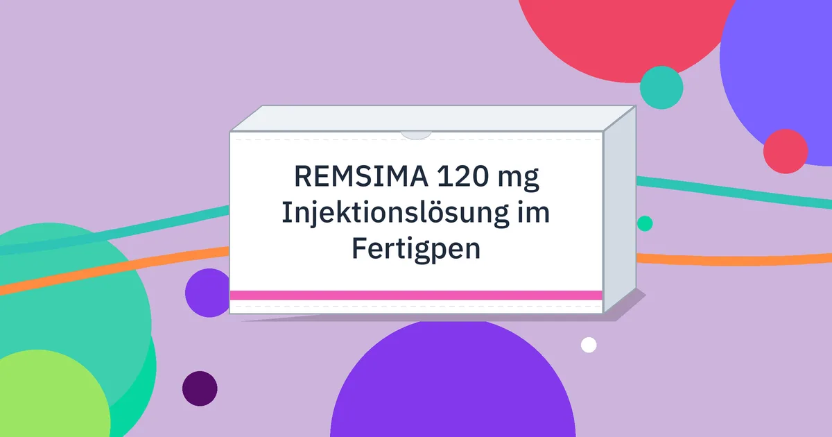 Symbolbild: Packung mit der Aufschrift REMSIMA 120 mg Injektionslösung im Fertigpen (PZN 17441702) – Verfügbarkeit und Bezug in Apotheken in Frankfurt am Main