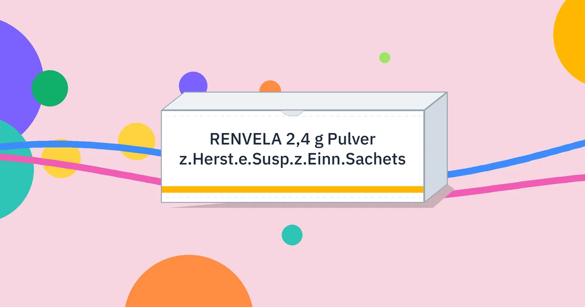 Symbolbild: Packung mit der Aufschrift RENVELA 2,4 g Pulver z.Herst.e.Susp.z.Einn.Sachets (PZN 13868852) – Verfügbarkeit und Bezug in Apotheken in Frankfurt am Main
