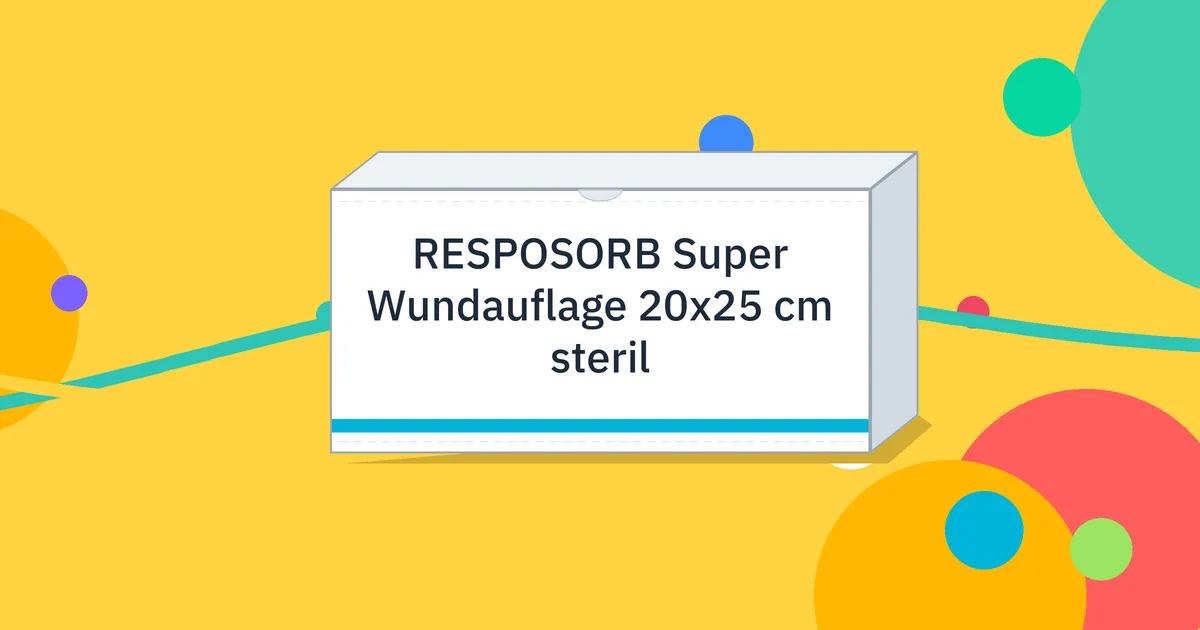 Symbolbild: Packung mit der Aufschrift RESPOSORB Super Wundauflage 20x25 cm steril (PZN 20185332) – Verfügbarkeit und Bezug in Apotheken in Frankfurt am Main