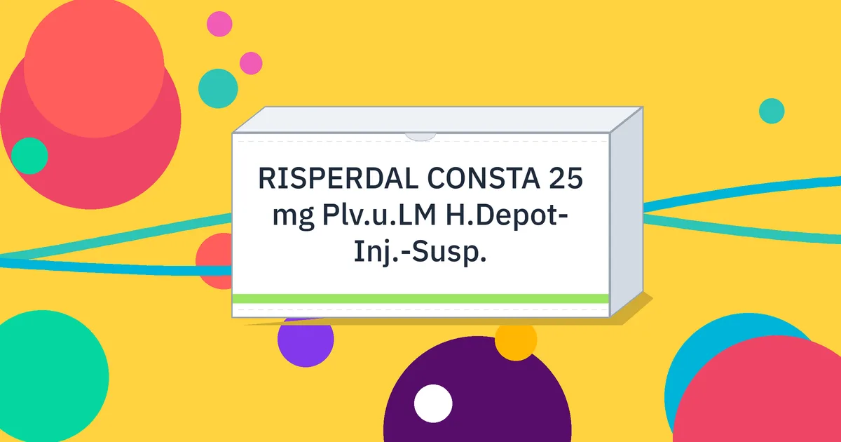 Symbolbild: Packung mit der Aufschrift RISPERDAL CONSTA 25 mg Plv.u.LM H.Depot-Inj.-Susp. (PZN 07356160) – Verfügbarkeit und Bezug in Apotheken in Frankfurt am Main