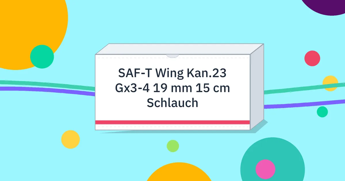 Symbolbild: Packung mit der Aufschrift SAF-T Wing Kan.23 Gx3-4 19 mm 15 cm Schlauch (PZN 07734751) – Verfügbarkeit und Bezug in Apotheken in Frankfurt am Main