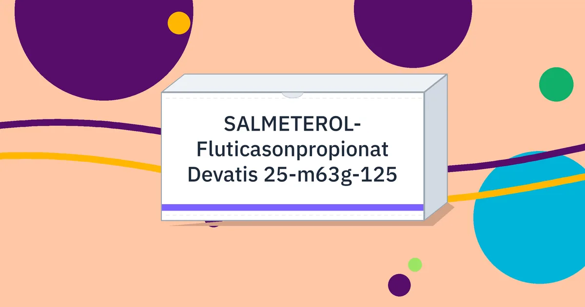 Symbolbild: Packung mit der Aufschrift SALMETEROL-Fluticasonpropionat Devatis 25-m63g-125 (PZN 17976550) – Verfügbarkeit und Bezug in Apotheken in Frankfurt am Main