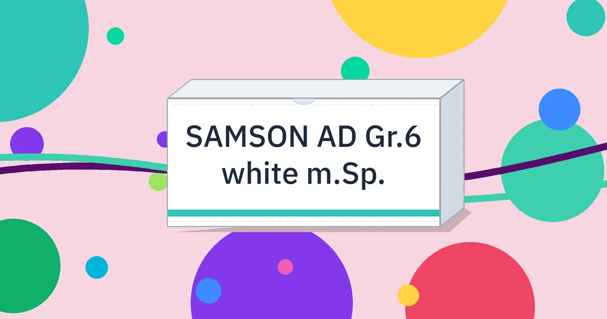 Symbolbild: Packung mit der Aufschrift SAMSON AD Gr.6 white m.Sp. (PZN 14248896) – Verfügbarkeit und Bezug in Apotheken in Frankfurt am Main