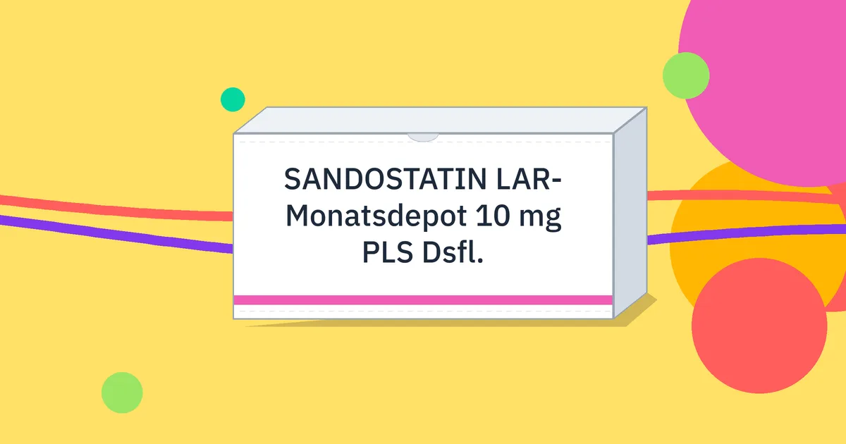Symbolbild: Packung mit der Aufschrift SANDOSTATIN LAR-Monatsdepot 10 mg PLS Dsfl. (PZN 04224601) – Verfügbarkeit und Bezug in Apotheken in Frankfurt am Main